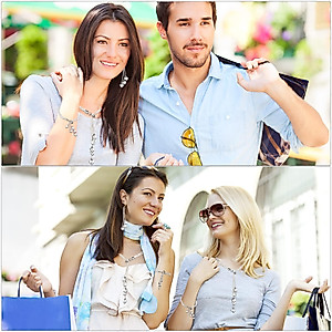 Droutti 3 Pack Italian Silver Heart Chain Necklace for Women, Long Five-line Chain Heart Love Line Necklace Link Chain Bracelet Heart Earring Jewelry Set for Birthday Anniversary Valentine's Day Gifts