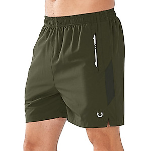 NORTHYARD Men's Running Athletic Shorts 5 inch Workout Gym Tennis 7'' Short Quick Dry Active Training with Zipper Pockets ARMYGREEN-L
