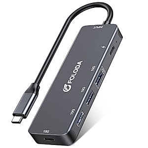 USB C Hub 3.1 Gen2 10Gbps Adapter, FOLODA 3.2 Gen2/USB 3.1 Gen2 USB C Hub with 3*Type-A, 1*Type C 10Gbps Ports (7.5W Charge) and 1*USB-C 100W Power Delivery, Super Speed Data Transfer Docking Station
