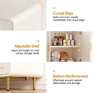 ONBRILL 60" Sideboard Buffet Cabinet with Storage, Curved Design Cabinet with 4 Doors & Adjustable Shelves Modern Console Table for Dining Room, Living Room, Kitchen, Hallway, Bedroom, White