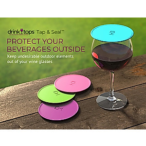 Coverware Drink Tops Tap & Seal Outdoor Drinking Glass Cover - Gently Suctions to Glasses to Keep Particles Out & Reduce Splashing - For Wine Glasses, Coffee & Tea Mugs, Beverage Glasses - 4 Pack
