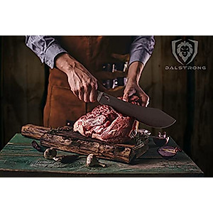 Dalstrong Bull Nose Butcher Knife - 10" - Delta Wolf Series Knife - Ultra-Thin & Zero Friction Blade - HC 9CR18MOV Steel - Black Titanium Nitride Coating - G10 Camo Handle - Leather Sheath