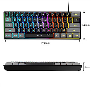 MageGee Mini 60% Gaming Keyboard, RGB Backlit 61 Key Ultra-Compact Keyboard, TS91 Ergonomic Waterproof Mechanical Feeling Office Computer Keyboard for PC, MAC, PS4, Xbox ONE Gamer(Grey Black)