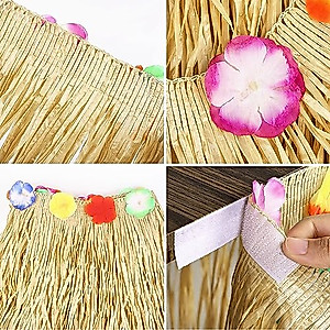 Fovths 4 Pack Luau Grass Table Skirt Natural 9 Feet x 29.5 Inch Hawaiian Table Skirt for Tropical Hawaiian Party Decorations Luau Party Costume Party, Straw Yellow