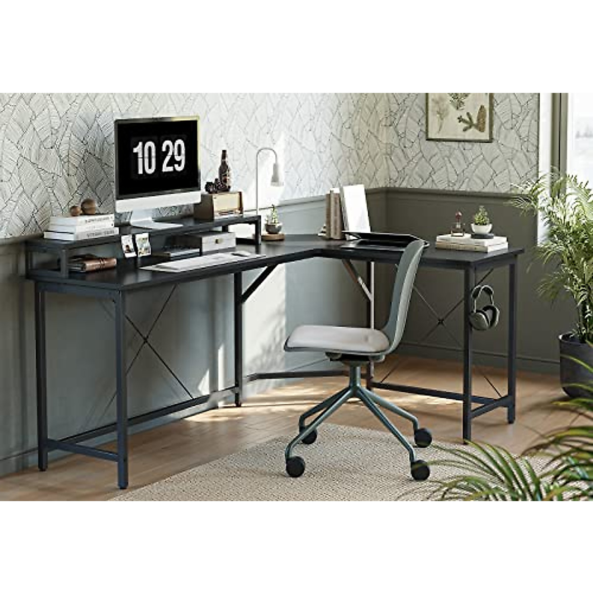 CubiCubi L Shaped Desk, 66.7" Computer Corner Desk, Home Office Study Writing Workstation with Large Monitor Stand, Space-Saving, Easy to Assemble, Black