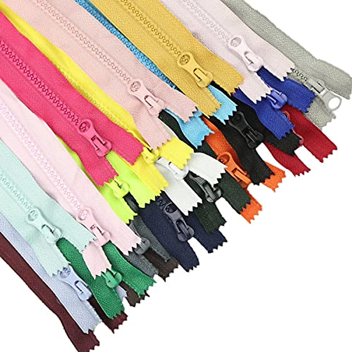 Zippers Colorful Resin Zippers #5 Plastic Zippers with Lifting Ring Pull Separating Zippers for Clothes DIY Handbags Sewing Craft Bags Mixed 14 Colors Resin Zippers (50cm/20inch)