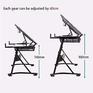 EESHHA Drawing Table Drafting Table with Storage, Height Adjustable Tiltable Art Desk, Glass Panel Drawing Desk, for Work Study Painting Craft Table