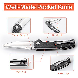 Monikala Pocket Knives & Folding Knives, 3.4" Carbon Fiber Pocket Knife Set, Liner Lock Pocket Knife, 14C28N Blade, Superior Pocket Knife for Women Man, Folding Pocket Knife for Chritmas Gift