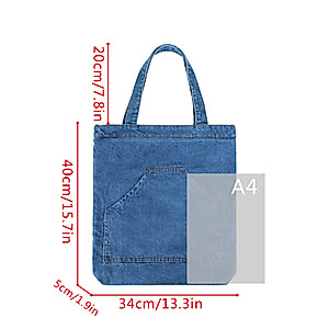 Van Caro Women Denim Shoulder Tote Crossbody Bag Casual Every-day Handbag Large Pocket, Light Blue01