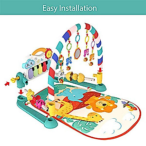 Eners Baby Gyms Play Mats Musical Activity Center Baby Piano Gym Mat Tummy Time Padded Mat for Newborn Toddler Infants(Green)