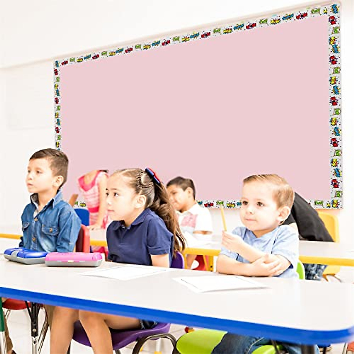 Bulletin Board Borders, Bulletin Board Decorations White Straight Paper Border Trim for Classroom Chalkboard Whiteboard Themed Carnival Party Decoration, 50ft