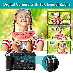 Camera for Photography, 4K Digital Camera Anti-Shake 48MP Compact Video Camera with 18X Digital Zoom, Travel Autofocus WiFi Vlogging Camera Point and Shoot Camera with 32GB TF Card, 2 Batteries