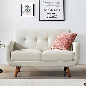 Husbedom 51 Inches Loveseat Sofa, Mid-Century Modern Mini Couch with Tufted Back for Small Living Room, Bedroom,Apartment, Dorm,Track Arms, Wooden Legs, Easy Assembly, Beige