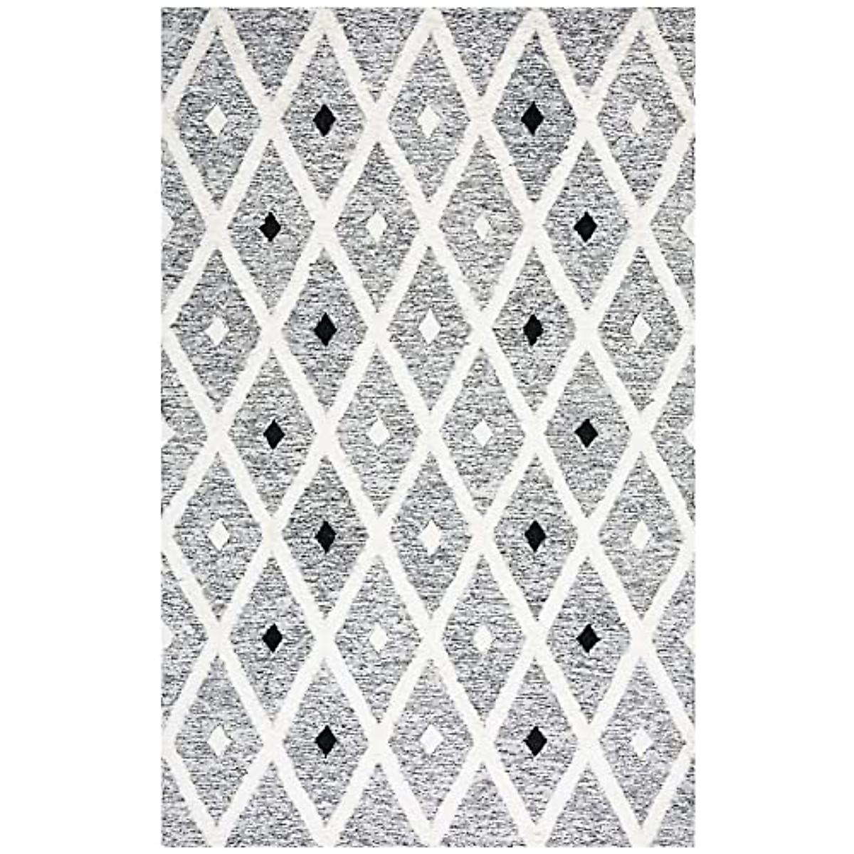 Safavieh Casablanca Collection Area Rug - 8' x 10', Black & Ivory, Handmade Bohemian Rustic Trellis Wool, 0.5-inch Thick Ideal for High Traffic Areas in Living Room, Bedroom (CSB980Z)