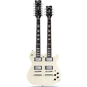 WestCreek DOUBLE TROUBLE Electric Guitar Double Neck 12 String & 6 String Guitar, Rosewood Fretboard and Mahogany Body (White)