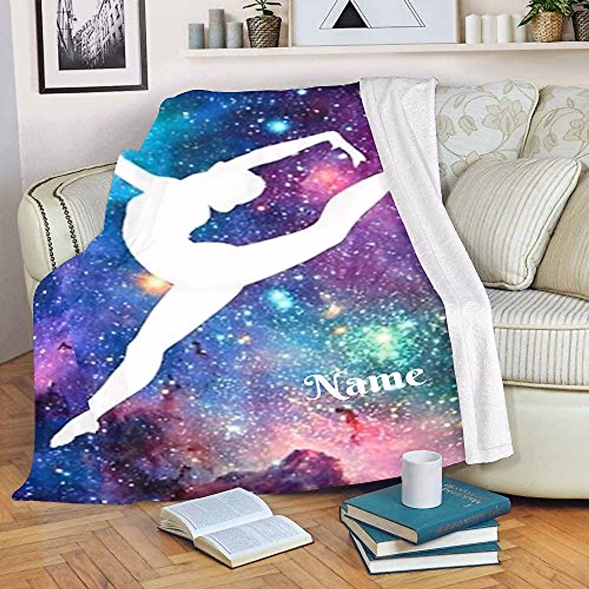CUXWEOT Custom Blanket with Name Text Personalized Music Dance Galaxy Soft Fleece Throw Blanket for Gifts (50 X 60 inches)