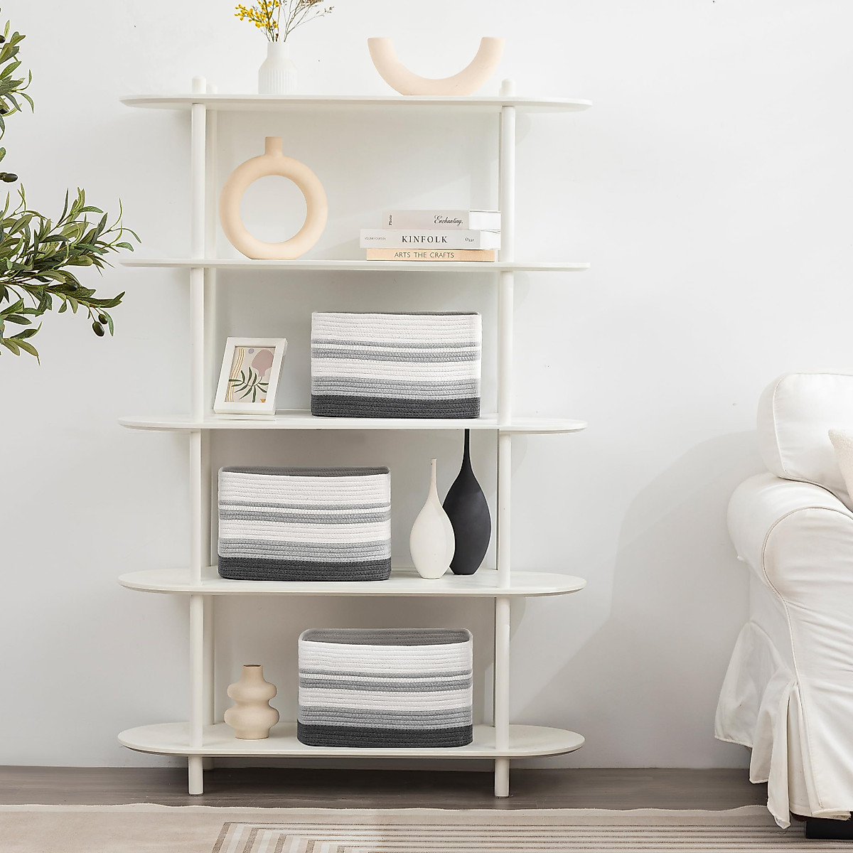 UBBCARE 3 Packs Storage Basket, Cotton Rope Baskets for Organizing Toys, Clothes, Woven Basket Bin for Shelves, Laundry Room, Bedroom, Nursery, and Living Room - Black & Brown Basket