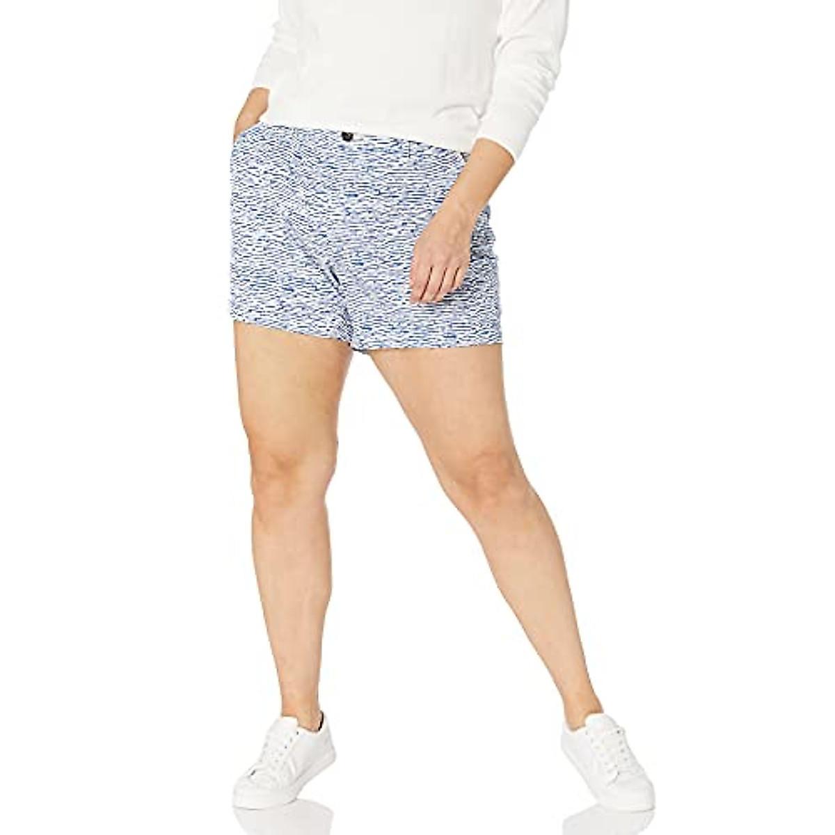 Amazon Essentials Women's 5 Inch Inseam Stretch Chino Short With Pockets (Available in Plus Size), Blue White Ripple Print, 20 Plus
