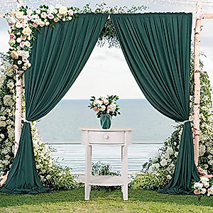 CO-AVE 10x10ft Hunter Green Backdrop Curtains for Parties Baby Shower Wedding Photo Backdrop Drapes Decorations Wrinkle Free Chiffon Fabric Dark Green Background Curtains 5x10ft, 2 Panels