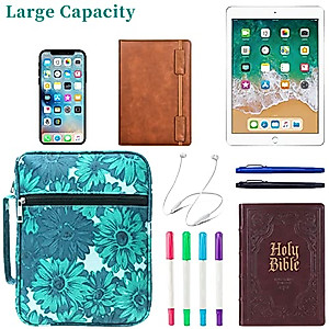 BOYOUAN Bible Covers for Women Bible Case Girls Bible Bags Large Size Bible Book Holder Carring Case Organizer Bag Floral Art Christian Church Protective Study Scripture Bag with Handle Pockets