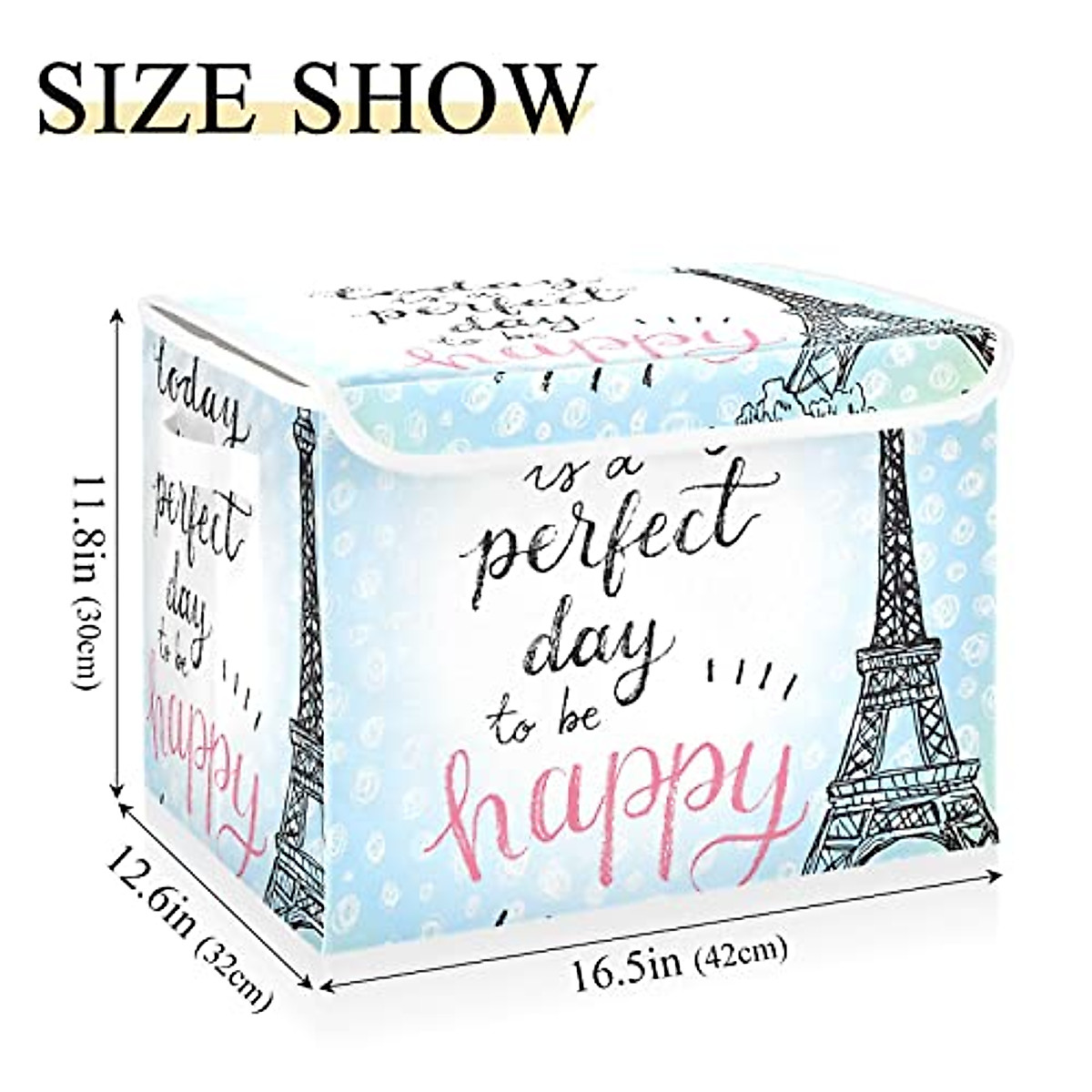 WELLDAY Perfect Day Paris Storage Baskets Foldable Cube Storage Bin with Lids and Handle, 16.5x12.6x11.8 In Storage Boxes for Toys, Shelves, Closet, Bedroom, Nursery