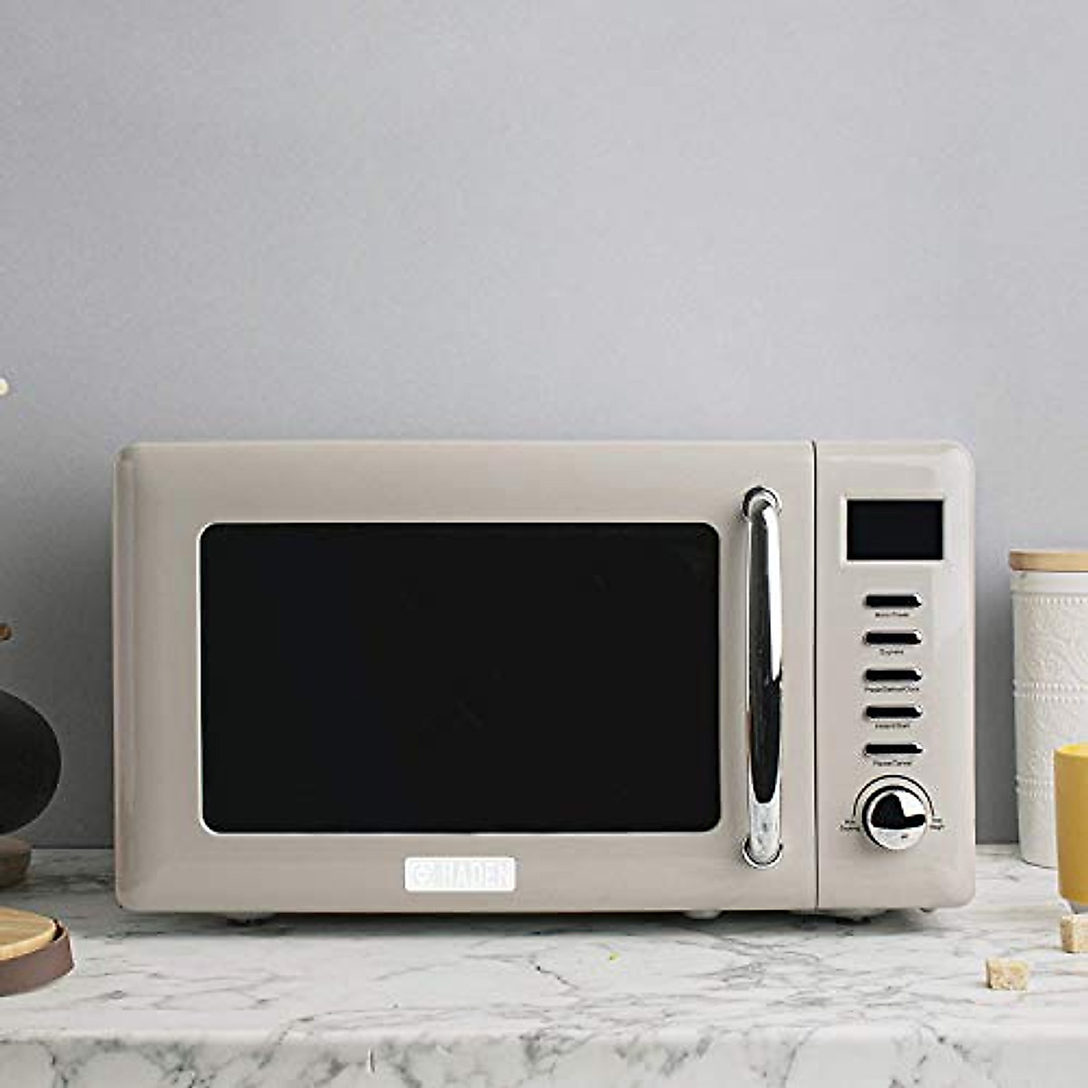Haden Cotswold Vintage Retro 700 Watt Countertop Microwave Oven Kitchen Appliance with Turntable, Pull Handle, and 5 Power Levels, Putty