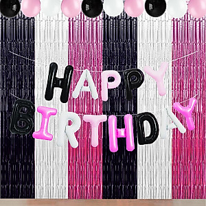 Pink Halloween Party Decorations, 3 Packs Pink Black White Backdrops Streamer Foil Fringe Tinsel Curtains, Cow Print Photo Booth Props for Girl Halloween Cow Print Birthday Party Decorations