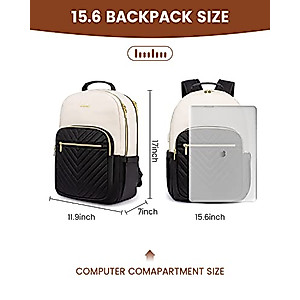 LOVEVOOK Laptop Backpack for Women, 15.6 Inch Backpack Purse with USB Port, Waterproof Travel Business Work Laptop Bag, Fashion Doctor Professor Nurse Backpack, Beige-Black