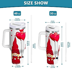 Cute Valentine's Gnome Stainless Steel Tumblers with Handle and Straw Lid for Water, Water Tumbler 30 OZ / 0.89 L