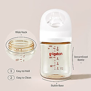 Pigeon PPSU Nursing Bottle Wide Neck, Streamlined Body, Natural Feel, Easy to Clean, White, 5.4 Oz (Pack of 2）