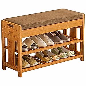 llibnn 2-Tier Bamboo Shoe Bench Holder with Seat Cushion Heavy Duty Shoe Storage Organizer with Drawer for Closet Entryway Hallway (Size : 70cm) (Size : 70cm)