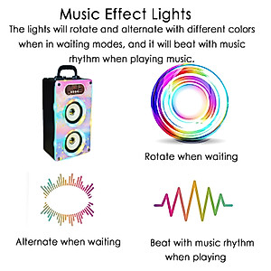 KaraMuizi Wooden Bluetooth Karaoke Machine with 2 Wireless Microphones, Wireless Speaker with LED Music Speaker MP3 Player for Kids and Adult for for Party Birthday Gift (Wireless Microphones,Cloud)