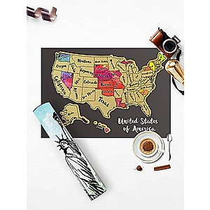 JARLINK Scratch Off USA Map Poster, 12x17 inches United States Map with Unique Accessories Set, Personalized Travel Poster, Gift for Travelers