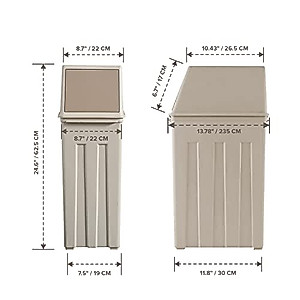 Large Capacity (30L) - 8 Gallon Trash Can w/ Hinged Flap Cover - 11.8" x 7.5" x 24.6" Slim Trash Can with Lid - Indoor/Outdoor Swing Door Waste Basket - Tall & Narrow Trash Bin in Sand - 30L/8 Gal