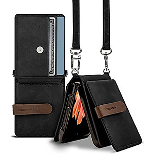 GOOSPERY Wallet Case Compatible with Galaxy Z Flip, Detachable Card Holder 2 Card Pocket Storage Premium PU Leather Adjustable Cross-Body Strap Attached Earbud Cord Organizer (Black)