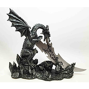 Ebros Medieval Dreamwork Fantasy Dragon Fire Breath Dagger Letter Opener Knife With Base Holder Statue Home Office Decor Figurine Dungeons And Dragons GOT Obsidian Blade