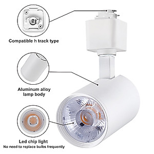 Arcfox 7W 3000K LED Track Lighting Heads Dimmable 3 Wire Single Circuit H Type Track Light Fixture ETL CRI90 for Dining Room Kitchen Accent Lighting 6 Pack White