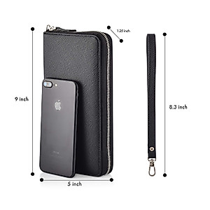 Exos Women’s Large Capacity Clutch Travel Wallet w/Removable Strap (Black)