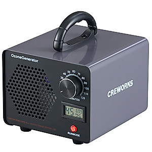 CREWORKS Ozone Generator, 25000 mg/h High Capacity Ozone Machine for Car Home Smoke Pet Odor Removal, Commercial Ozone Odor Eliminator Air Purifier with Timer Display for 3200 sq ft Room, Black