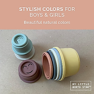 My Little North Star Baby Stacking Cups - (8 Pack) Toddler Stackable Nesting Toy Cup Set with Numbers, Patterns & Pastel Colors - Montessori Infant Fun Educational Bath Toys for Boys & Girls Toys