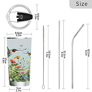 Wassud Flying Hummingbirds 20 oz Tumbler with Lid and Straw Stainless Steel Double Wall Vacuum Tumblers Insulated Travel Coffee Mug for Cold and Hot Drinks