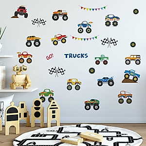 25 Pieces Monster Truck Stickers Wall Decals Wall Stickers for Bedroom for Living Room Kids Bedroom Baby Nursery Playroom Wall Decor