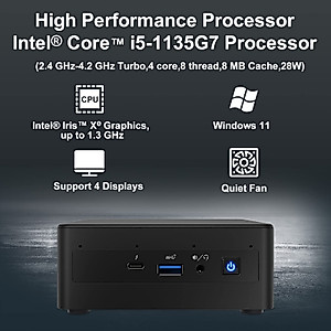 Intel NUC11PAHi5 Mini PC,Mini Computer Win 11,Four-Core i5 1135G7 - Up to 4.2 GHz Turbo,NVMe SSD DDR4 RAM,WiFi 6,BT 5.2 Thunderbolt 3,8K Support,Quadruple Monitor(I5barebone NO AC Cord)