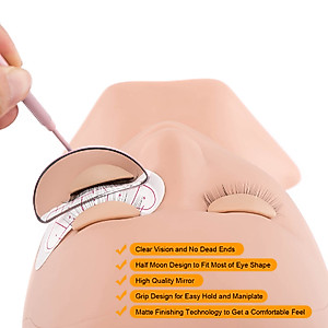 Lash Extension Supplies, Pink Lash Mirror for Eyelash Extensions, Large Half Moon Eyelash Mirror, Stainless Steel Lash Inspection Mirror for Lash Technician Supplies