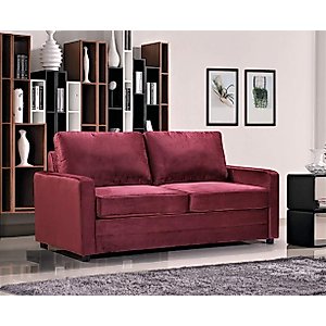 US Pride Furniture Knightsville Velvet 70 ' Square Arms Sofa Bed Sofabed, Burgundy