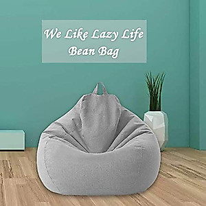 KODENG Large Small Lazy Sofas Cover Chairs Without Filler Linen Cloth Lounger Seat Bean Bag Pouf Puff Couch Tatami Living Room Beanbags (70x80cm)