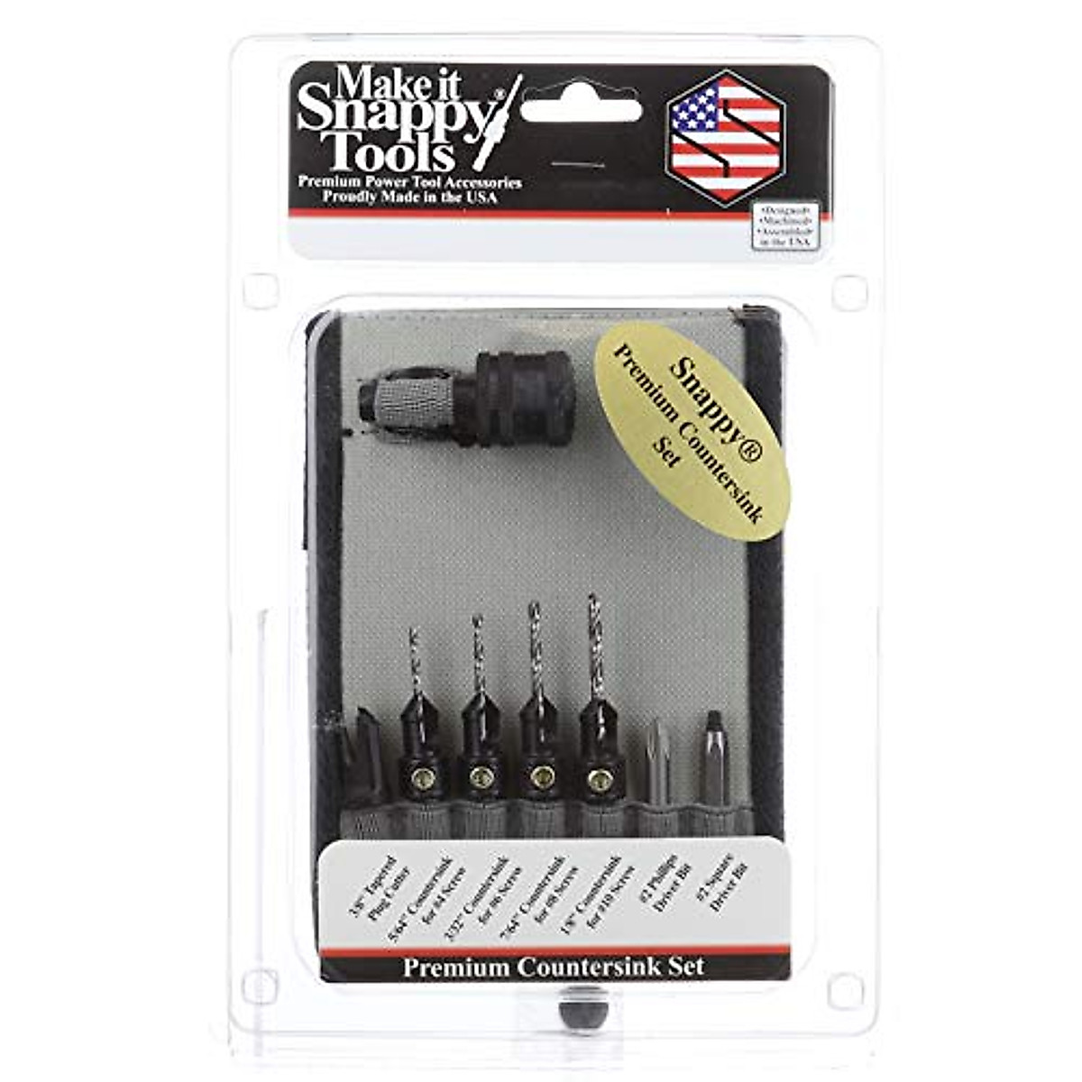 Snappy Tools Deluxe Countersink Set in Belt Clip Pouch #48010