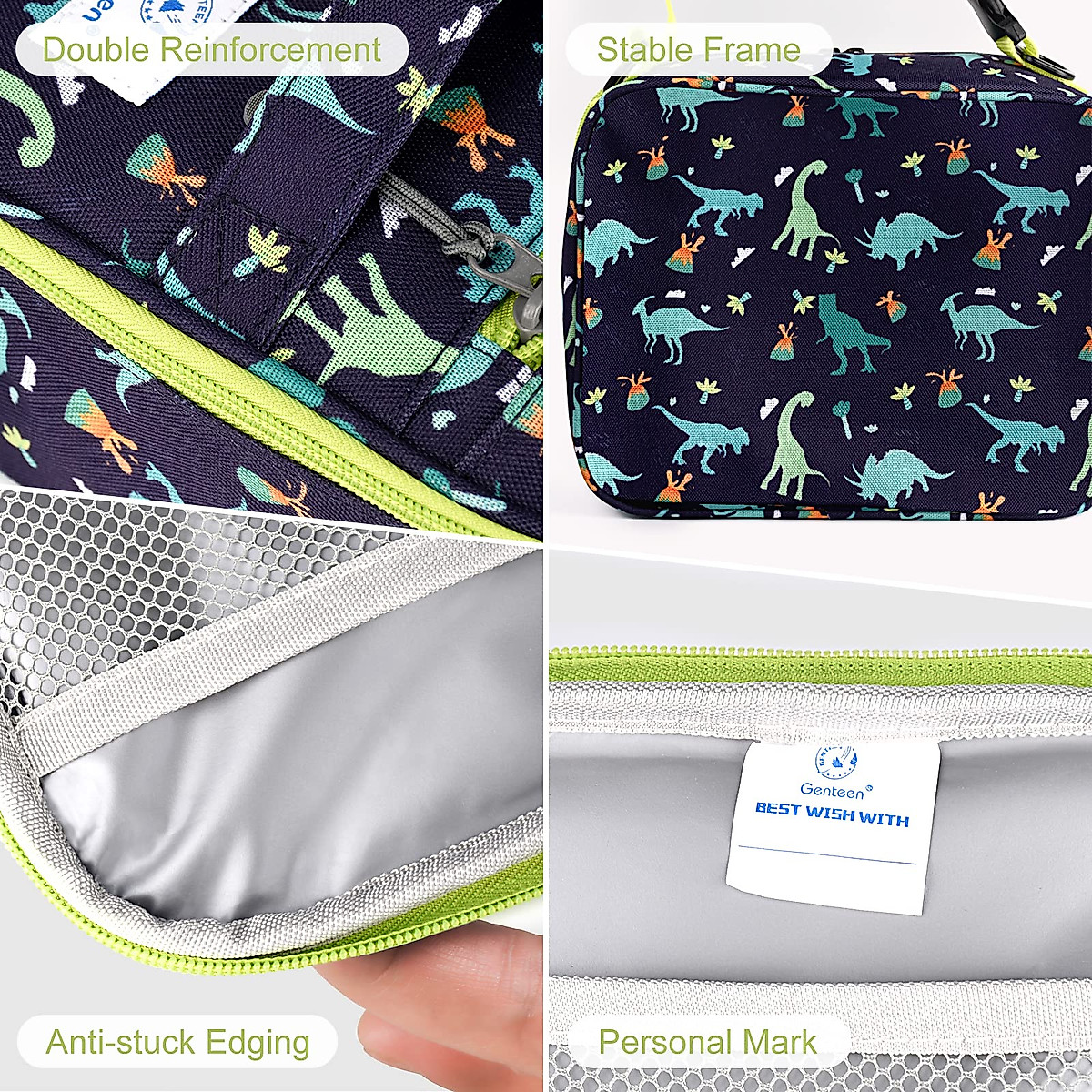 Genteen Lunch Box Kids, Prints Insulated Lunch Bag Kids Boys Girls,Soft Bag Mini Cooler Back to School Thermal Meal Tote Kit Lunch Box for School,Work,Outdoor - Dinosaur