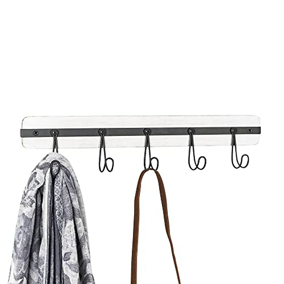 Spectrum Diversified Wall Mount 5-Hook Wood Rack for Entryway Storage and Organization, White Wash/Industrial Gray
