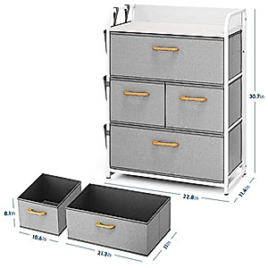 Nestl Fabric Dresser Organizer, 4 Drawer Dresser, Storage Dresser for Closet Storage - Small Dresser for Bedroom, Nursery, & Closet with Shoe Rack, Easy to Pull Wood Handles & Textured Wood Top - Gray